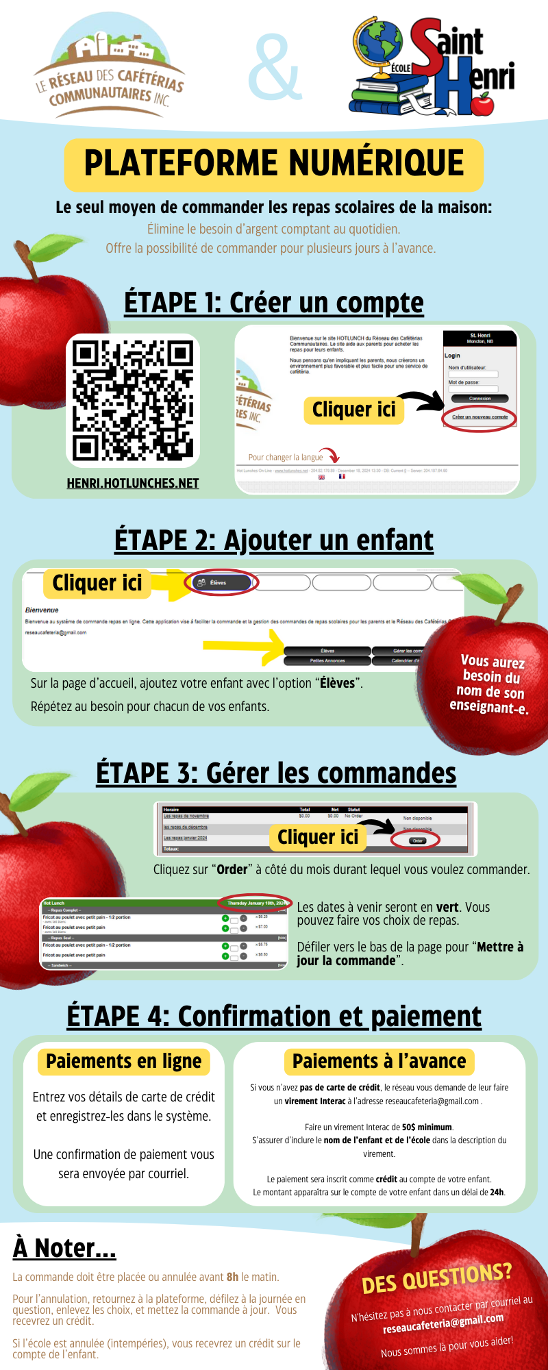 Passage aux commandes en ligne à la cafétéria - École Saint-Henri
